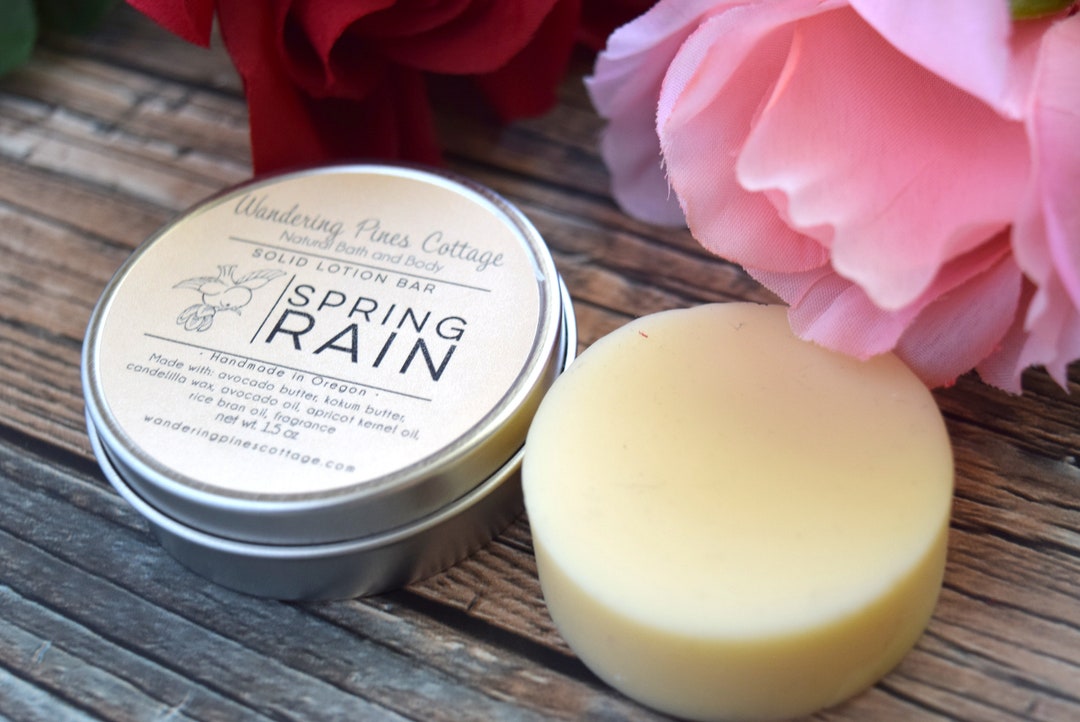 Spring Rain Solid Lotion Bar in a Tin, Floral fragrance, Solid lotion ...