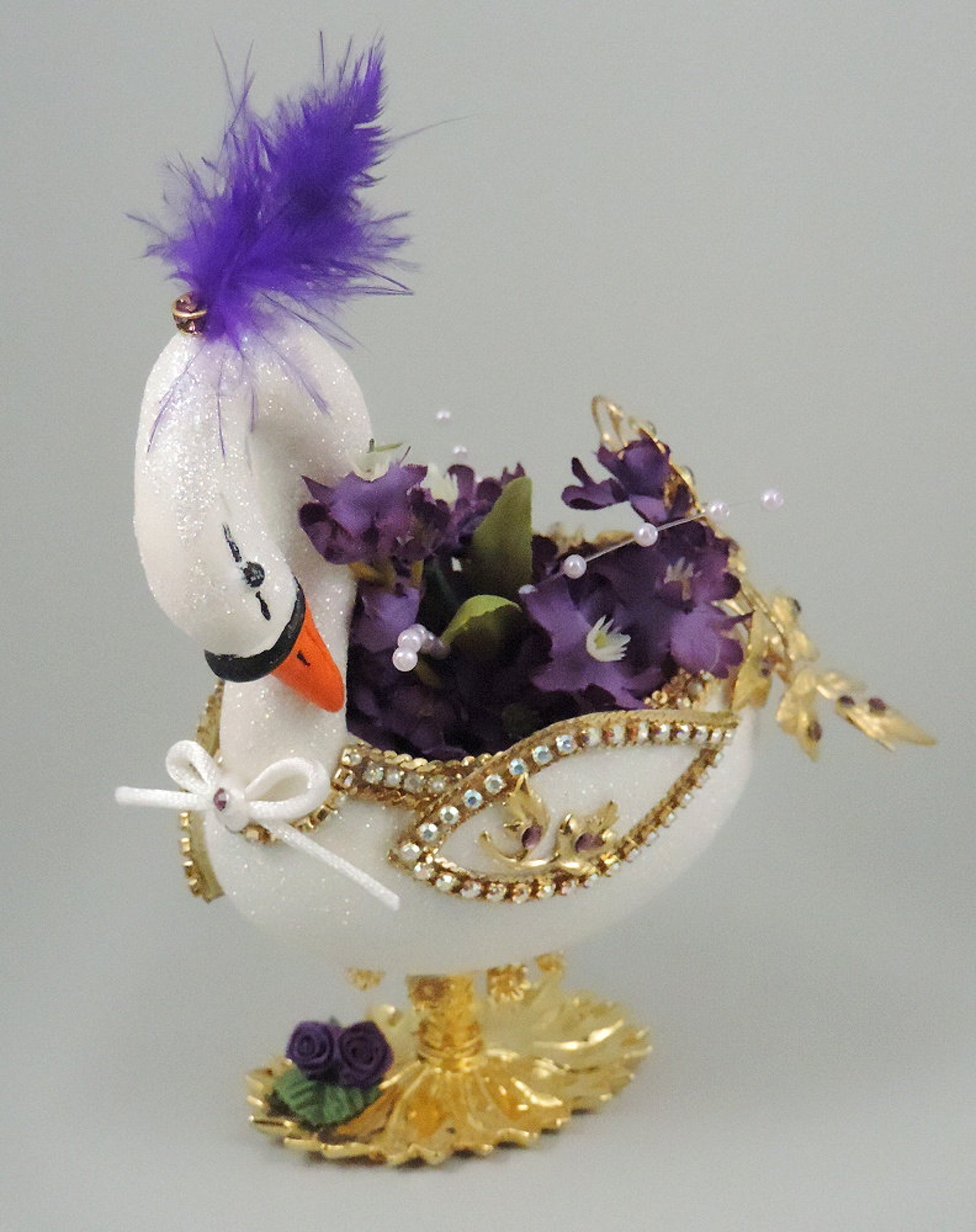 Swan White Swan w/ Purple Flowers Miniature Swan Cute Swan | Etsy
