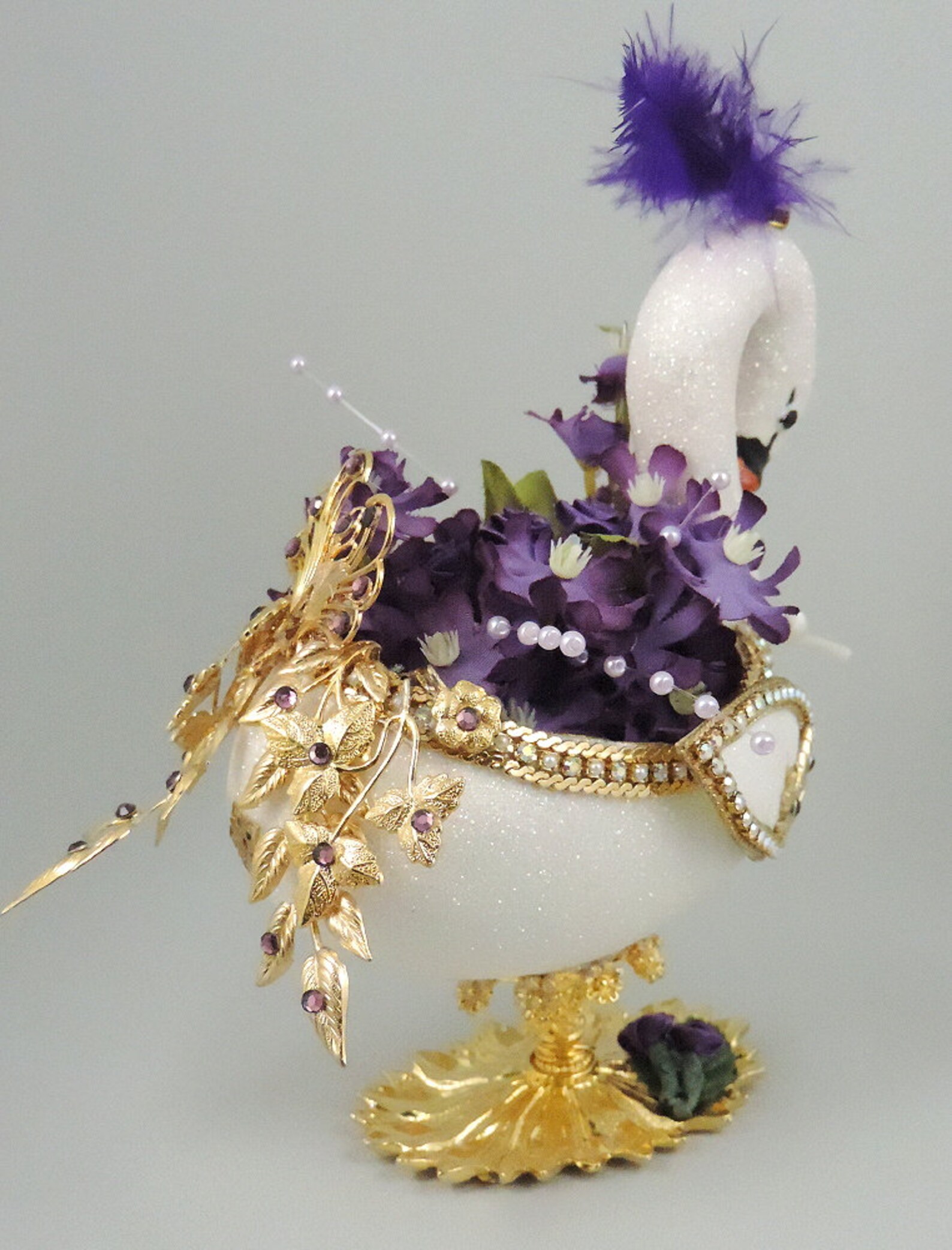 Swan White Swan w/ Purple Flowers Miniature Swan Cute Swan | Etsy