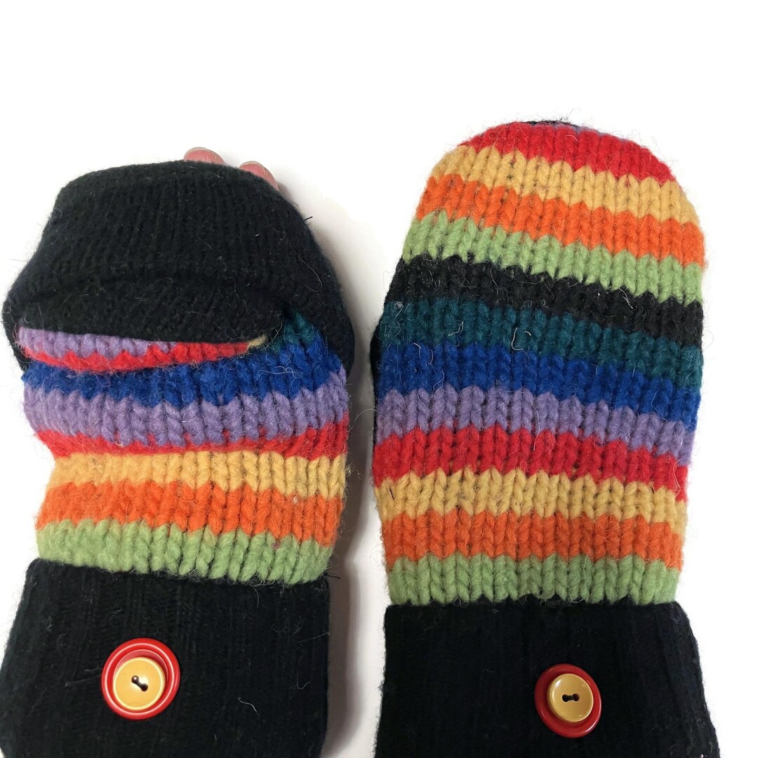 Bright Wool Mittens With Flip Top and Fleece Lining - Etsy
