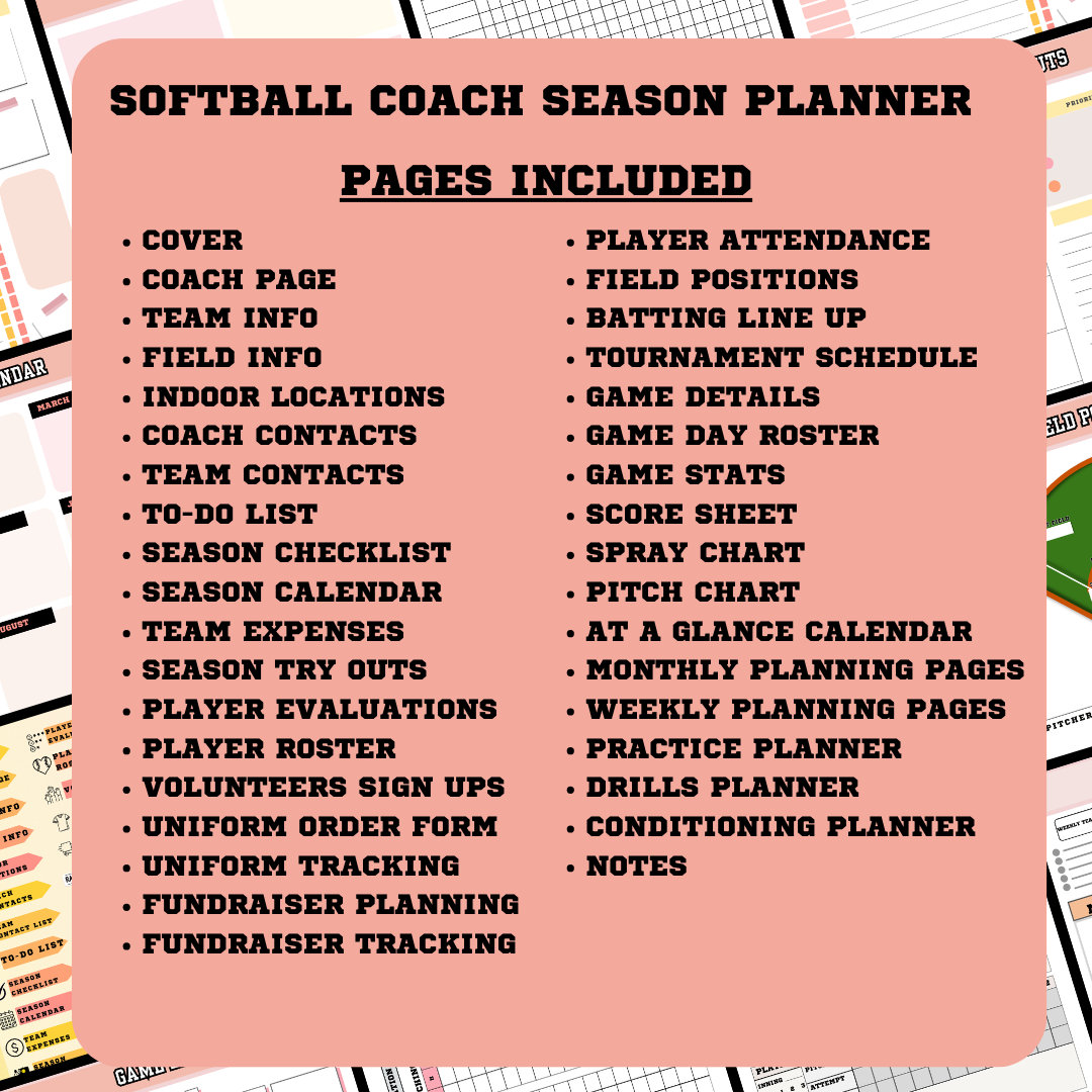 Printable Softball Coach Season Planner Softball Season Planning Tools ...
