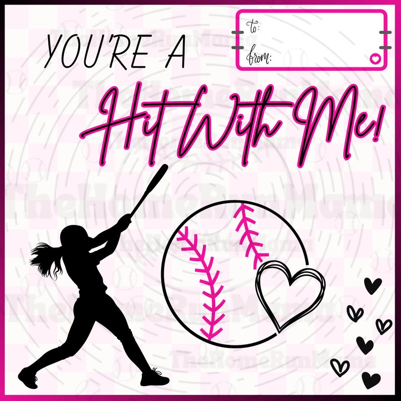 Softball Valentine's Day Cards Set of 6 Styles to Share the Love PNG ...