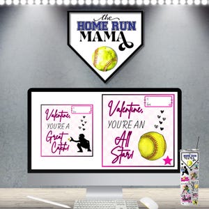Softball Valentine's Day Cards - Set of 6 Styles to Share the Love PNG ...