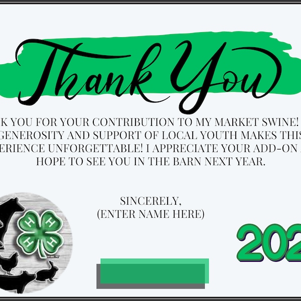 4 H Thank You Cards - Etsy