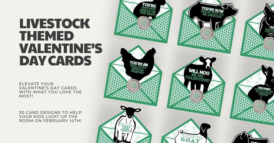 Livestock Themed Valentine's Day Cards - PNG | 30 Designs Included ...