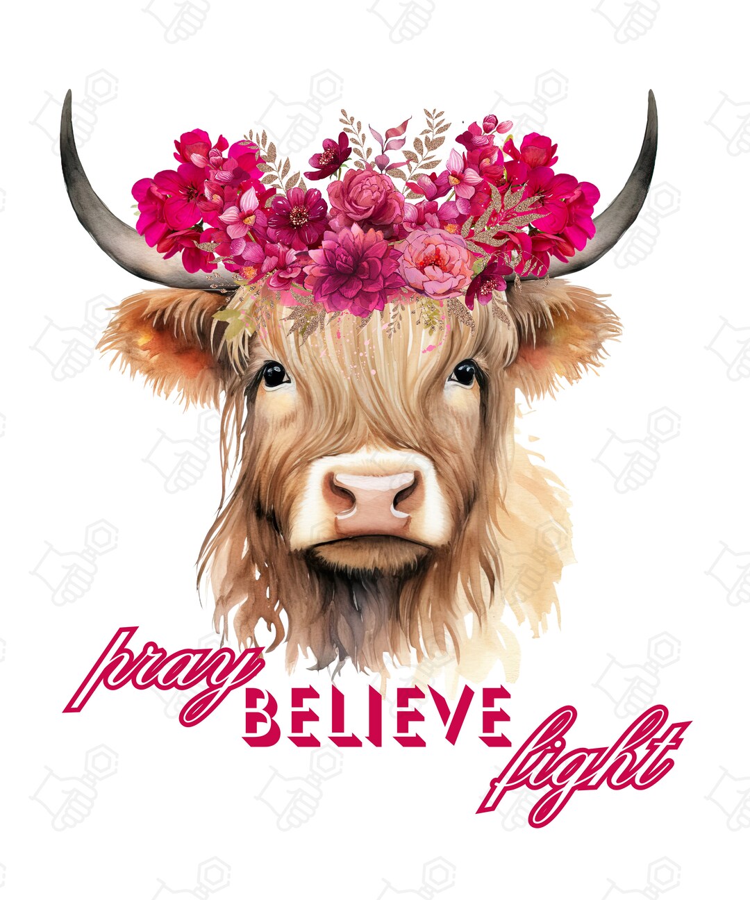 Breast Cancer Awareness PNG Highland Cow Pray Believe - Etsy