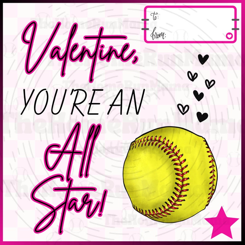 Softball Valentine's Day Cards Set of 6 Styles to Share the Love PNG ...