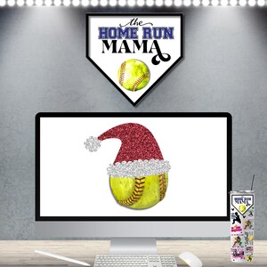 Softball With Glitter Santa Hat PNG Softball Christmas Softball Holiday ...