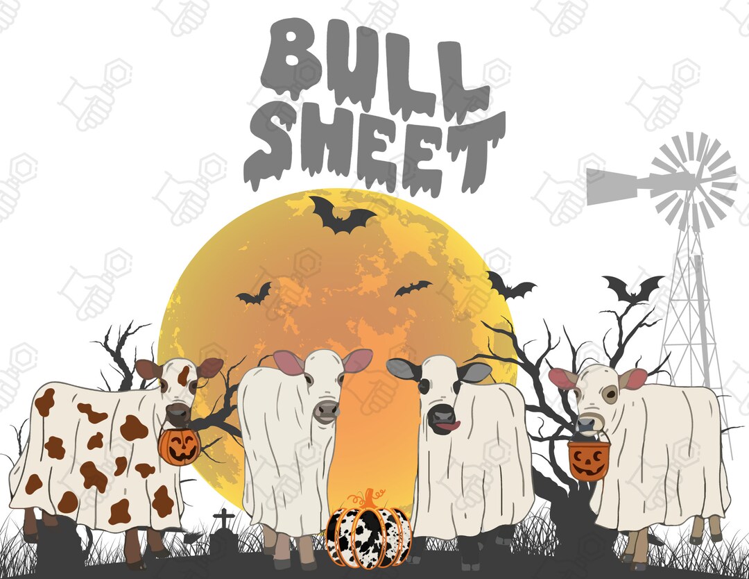 Bull Sheet Halloween Design Country Cows Dressed as Ghosts - Etsy