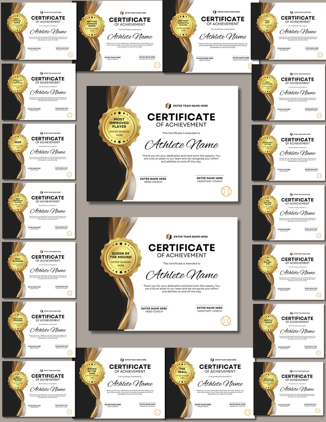 Softball Awards Certificates Bundle Editable Canva Template End of ...