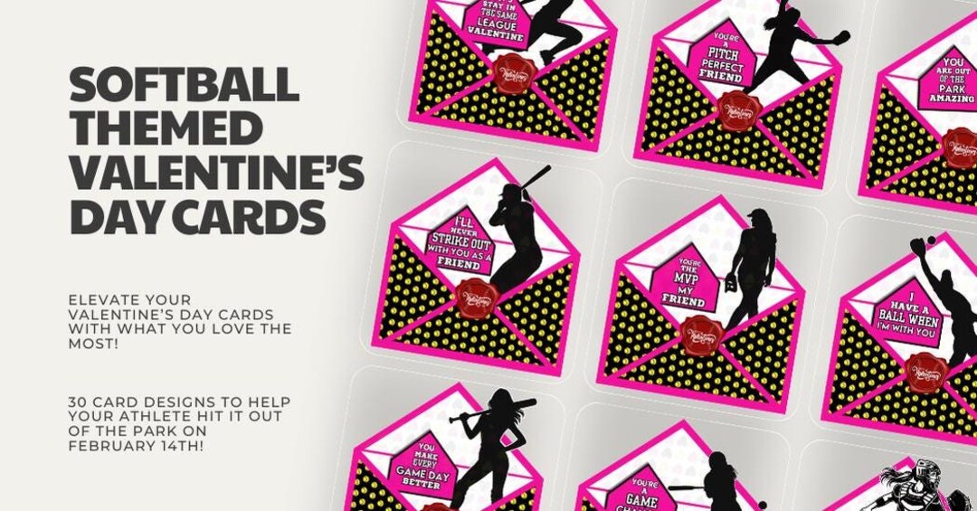 Softball Themed Valentine's Day Cards | Softball Team | Softball ...
