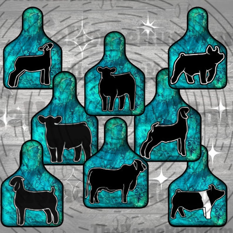 Livestock Show Animal Silhouette Ear Tag Bundle 8 Designs PNG Format ...