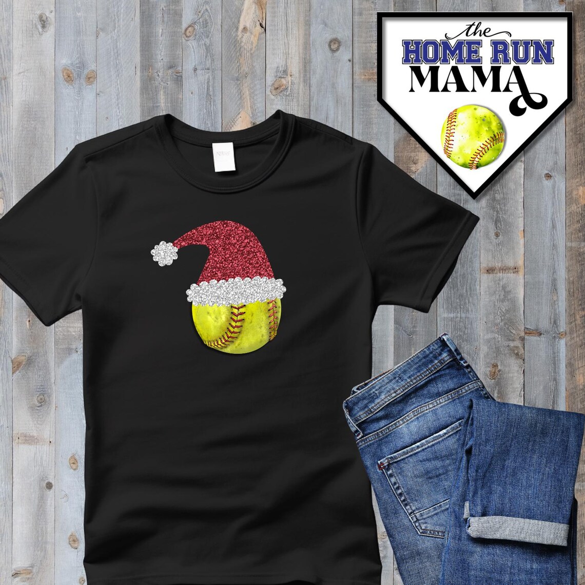 Softball With Glitter Santa Hat PNG | Softball Christmas | Softball ...
