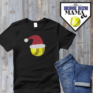 Softball With Glitter Santa Hat PNG Softball Christmas Softball Holiday ...