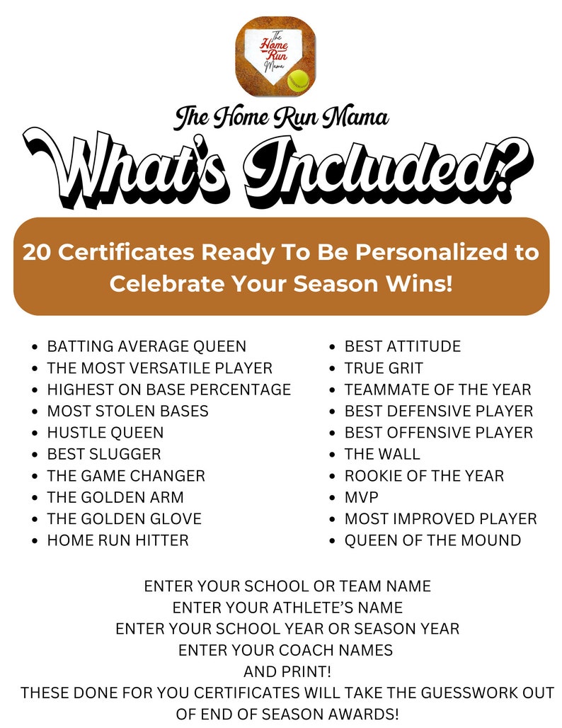 Softball Awards Certificates Bundle Editable Canva Template End of ...