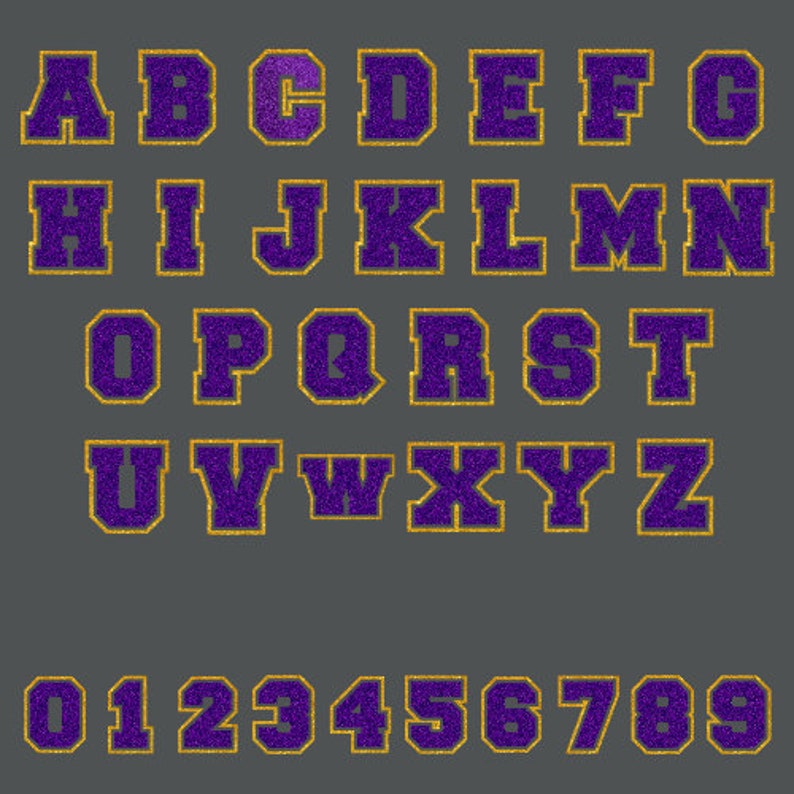 Purple & Gold Glitter Alphabet Font | A-Z 0-9 | Purple Gold Glitter ...