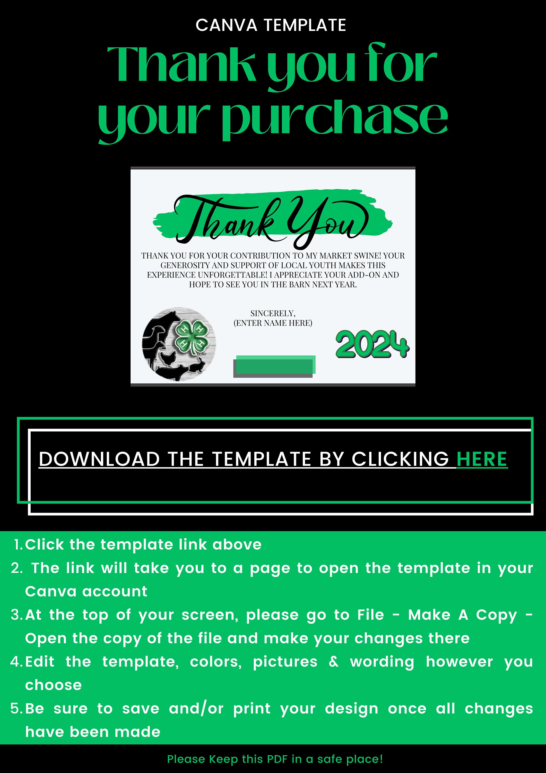 CANVA Digital Template: 4-H Add-on Thank You Cards (editable ...