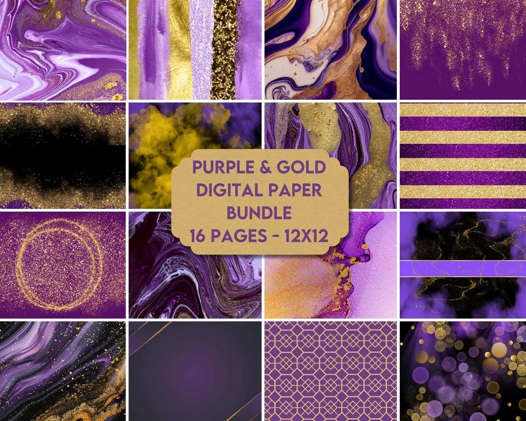 Purple and Gold Digital Papers Bundle 20 Digital Backgrounds Junk ...