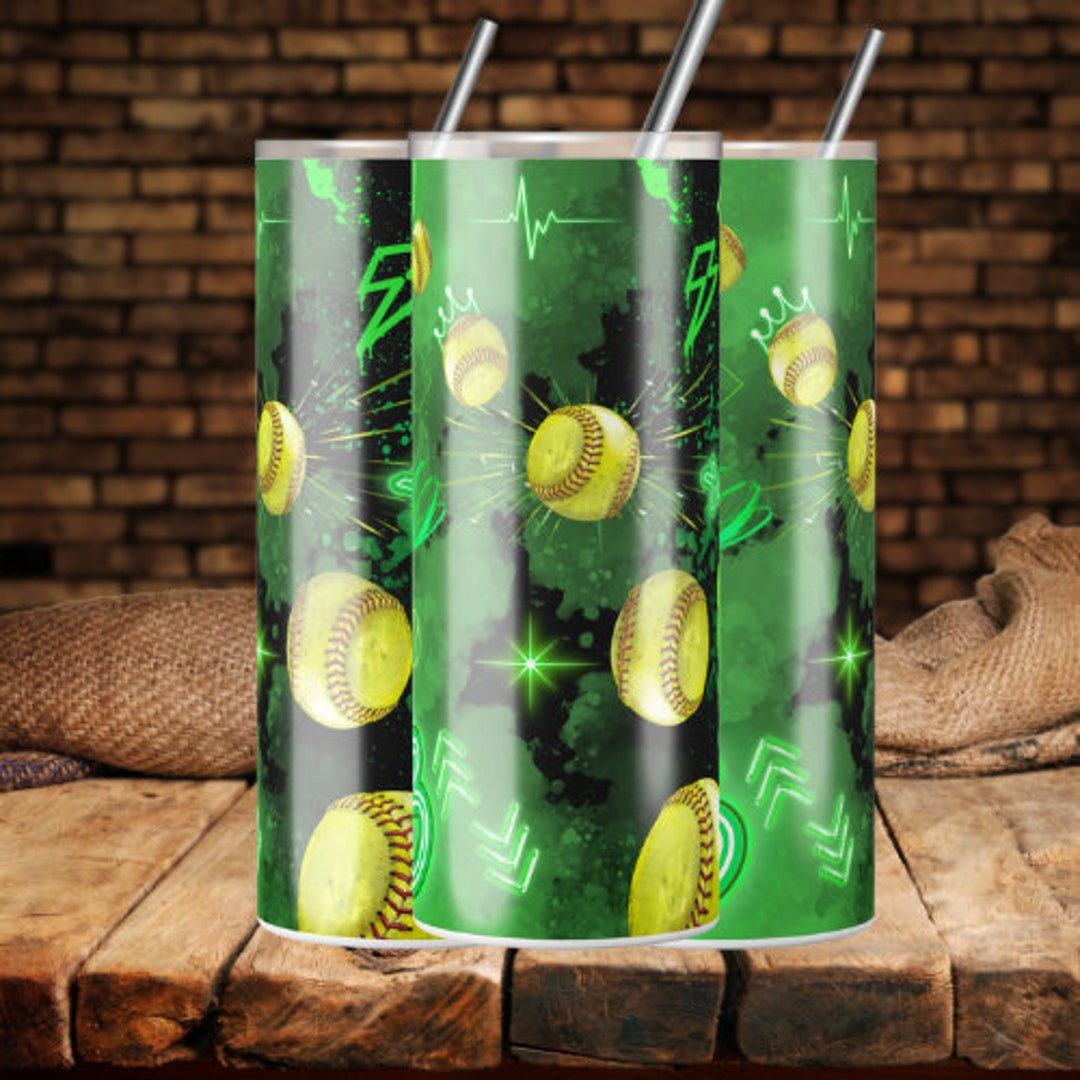 Neon Green Softball Tumbler Wrap Neon Splatter Neon Softball Softball ...