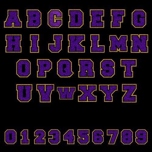Purple & Gold Glitter Alphabet Font | A-Z 0-9 | Purple Gold Glitter ...