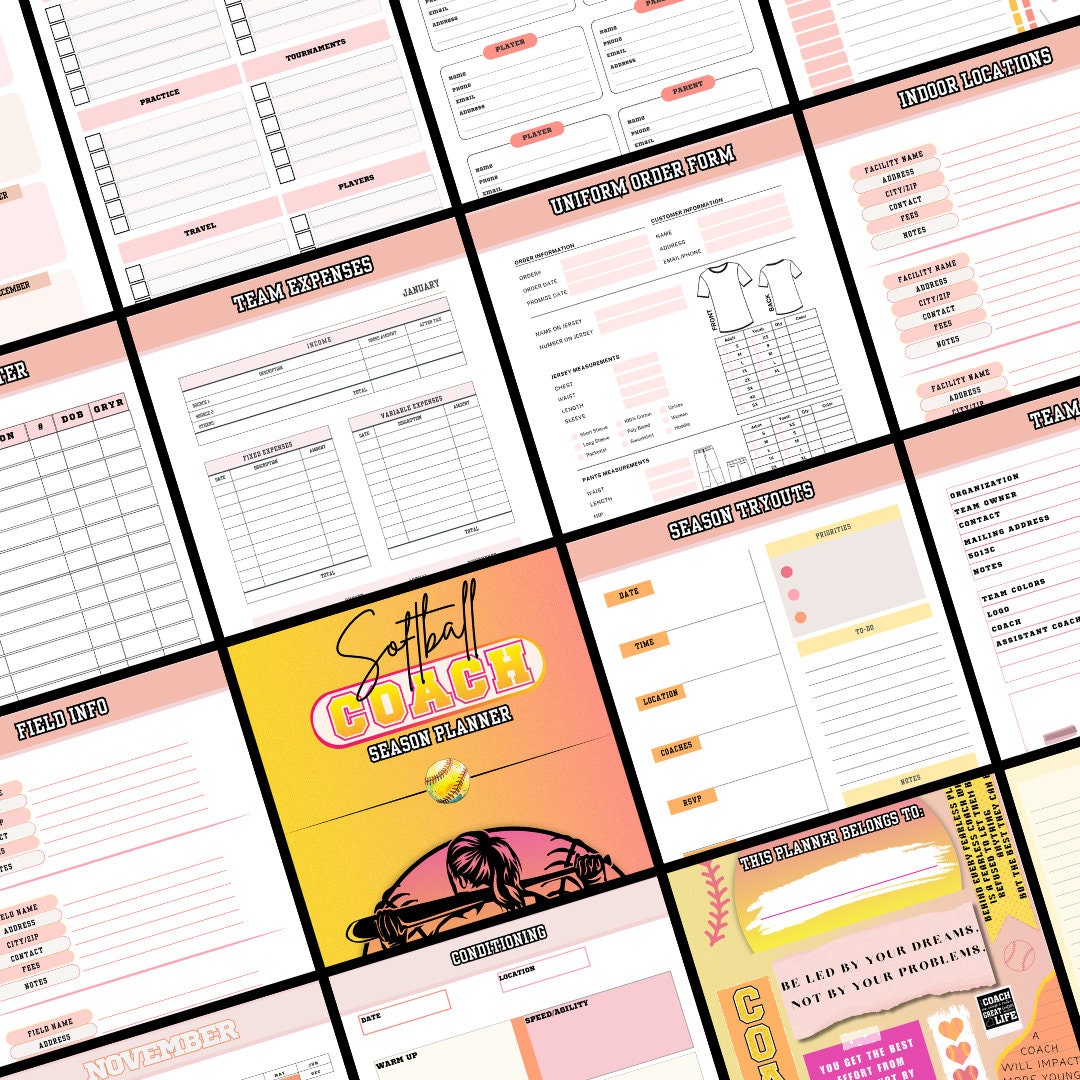 Printable Softball Coach Season Planner | Softball Season Planning ...