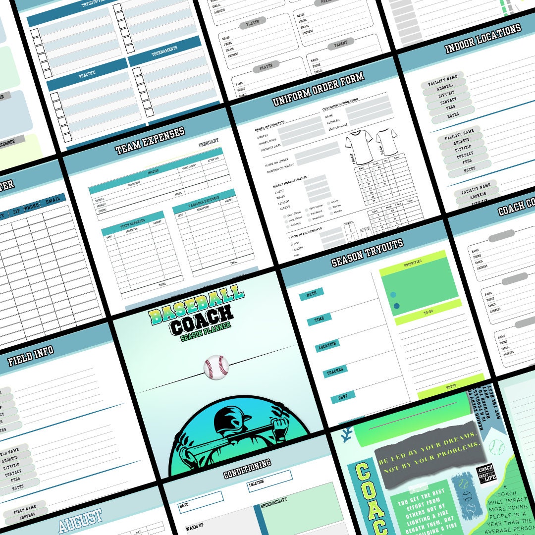 Printable Baseball Coach Season Planner | Baseball Season Planning ...