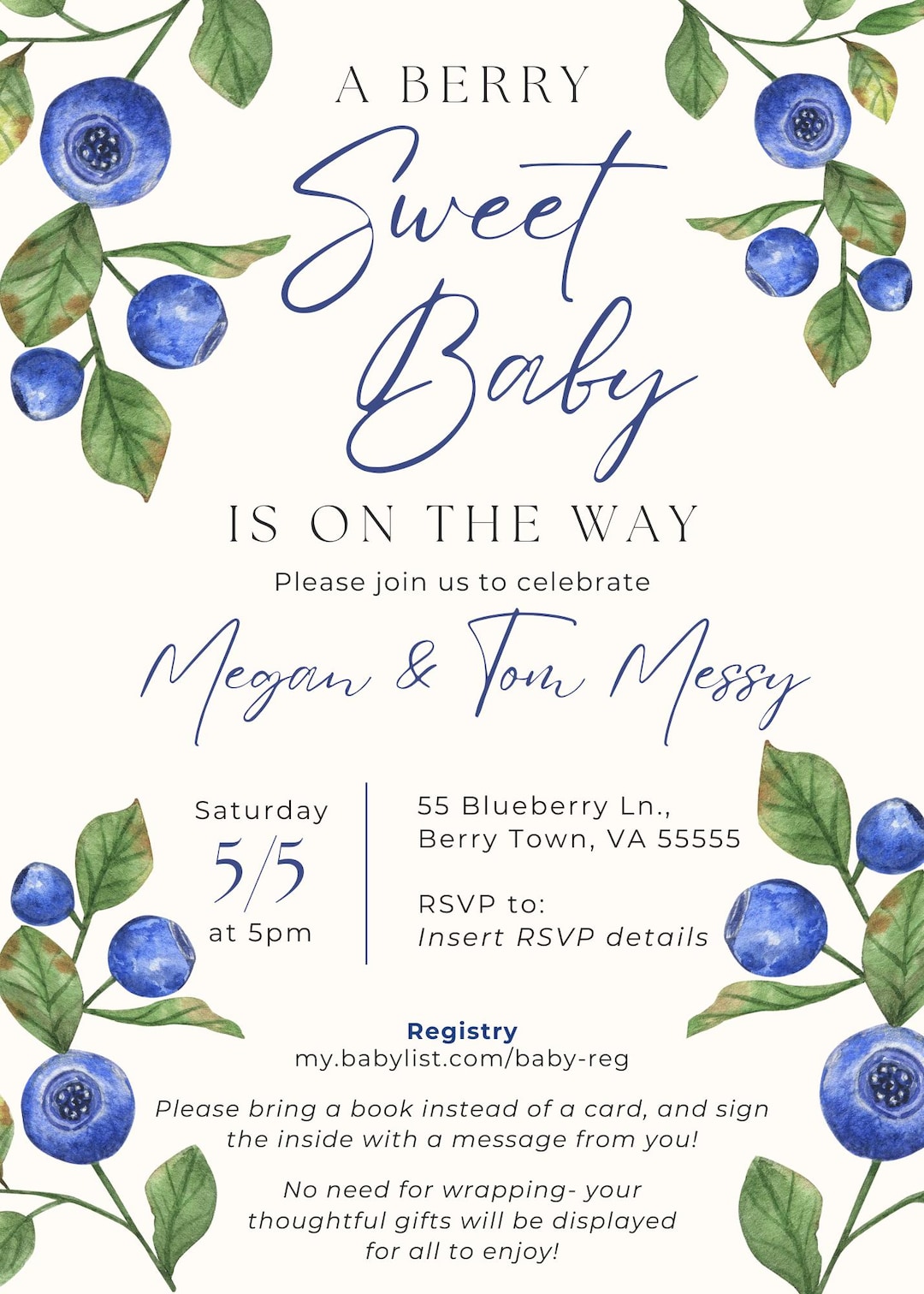 Baby Shower Invite: A Berry Sweet Baby is on the Way (blueberry) - Etsy