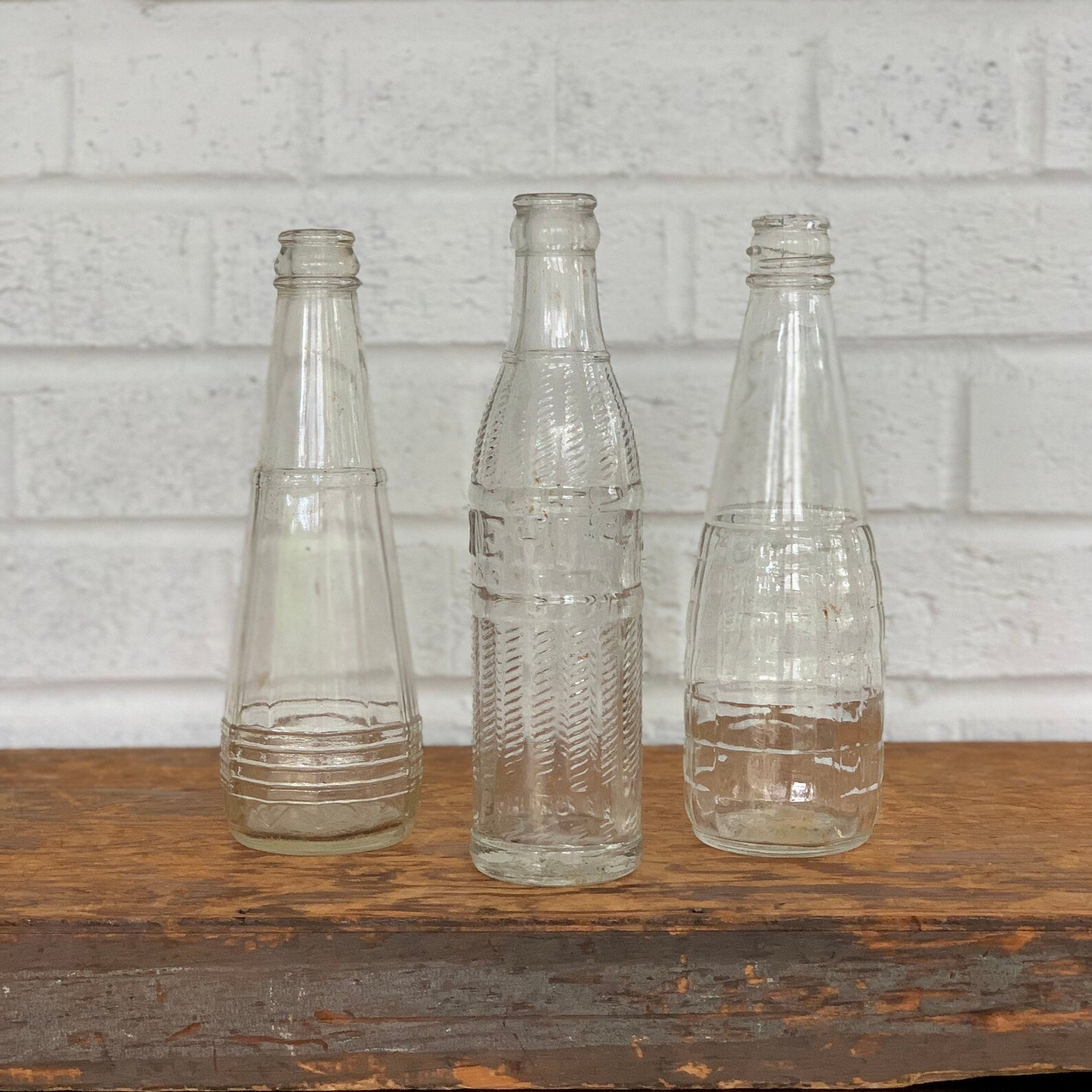 Set Of 3 Vintage Clear Glass Bottles Etsy