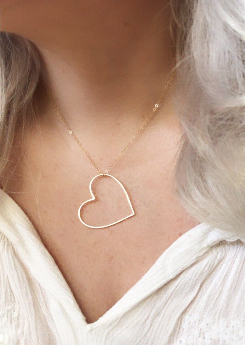 Gold Heart Necklace Large Heart Necklace Christmas Gift - Etsy