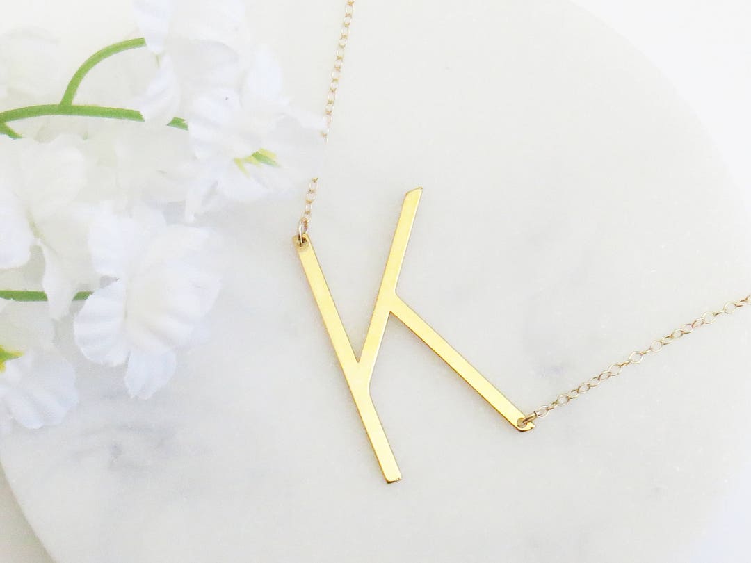 K Initial Necklace Sideways Initial Necklace Oversized - Etsy