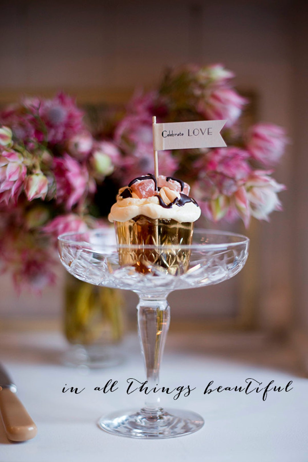 Cupcake Topper Flags CELEBRATE LOVE (pack of 8) Wedding | Party ...