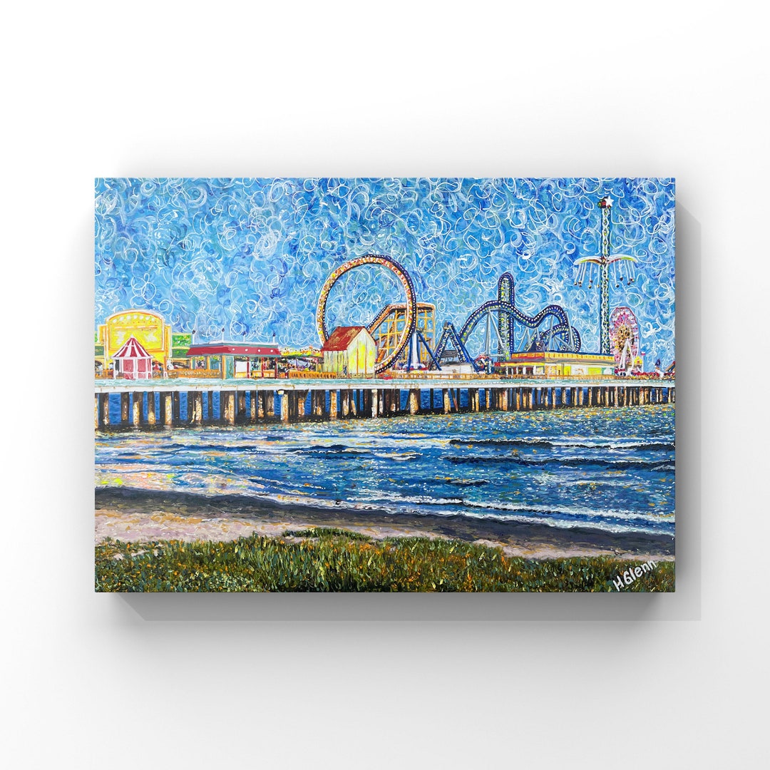 Galveston Texas Art- Painting or Print- Beach Town Carnival Pier Texas ...