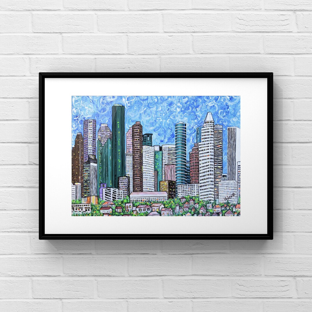 Houston Texas Art Print- Downtown Houston Skyline- Cityscene ...