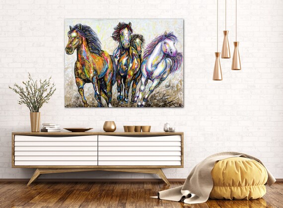 Kleurrijke Paardenkunst Paarden Foto Behang | Moeder En Haar Veulen In