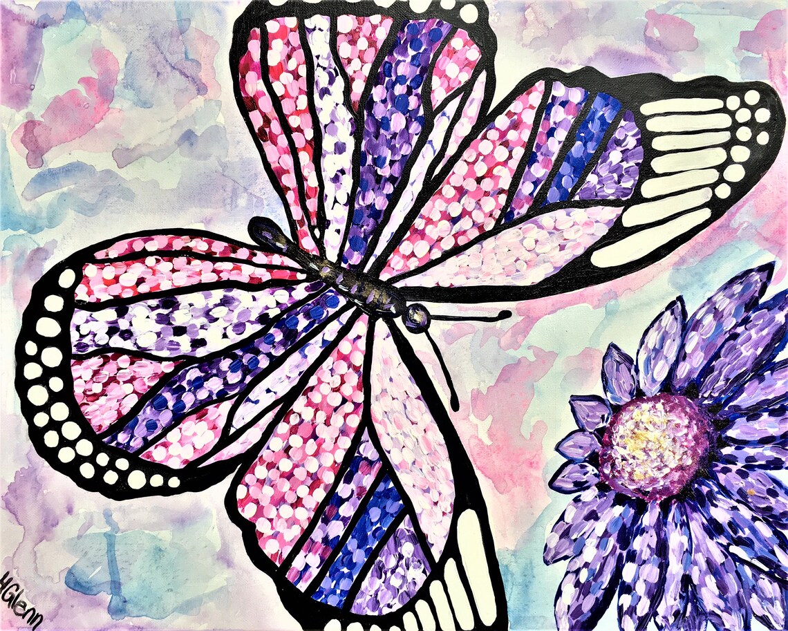 Butterfly Painting Colorful Acrylic Pointillism Art Big - Etsy