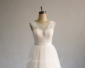 Romantic Flowy Open Back Deep V Neckline Tulle Lace Wedding | Etsy