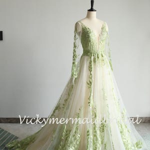 Sage Green Lace Wedding Dress: Romantic Long Sleeve Bridal Gown - Etsy