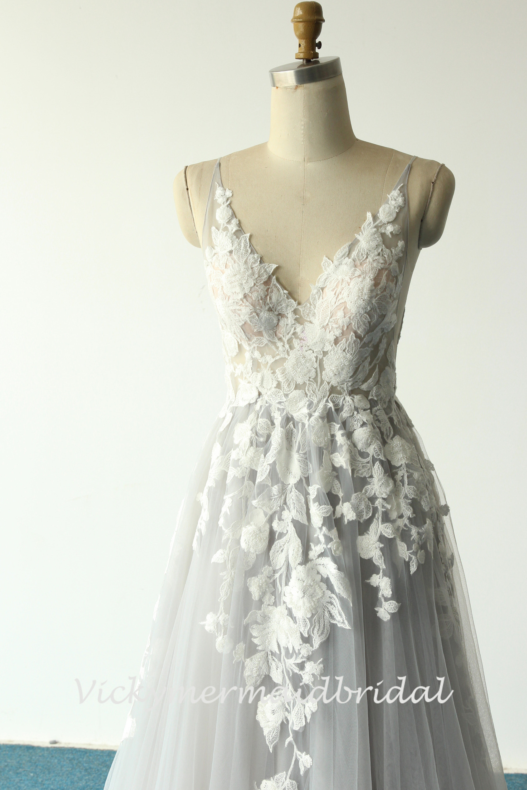 Fairy Dusty Blue 3D Lace Wedding Dress: Open Back A-line Gown - Etsy