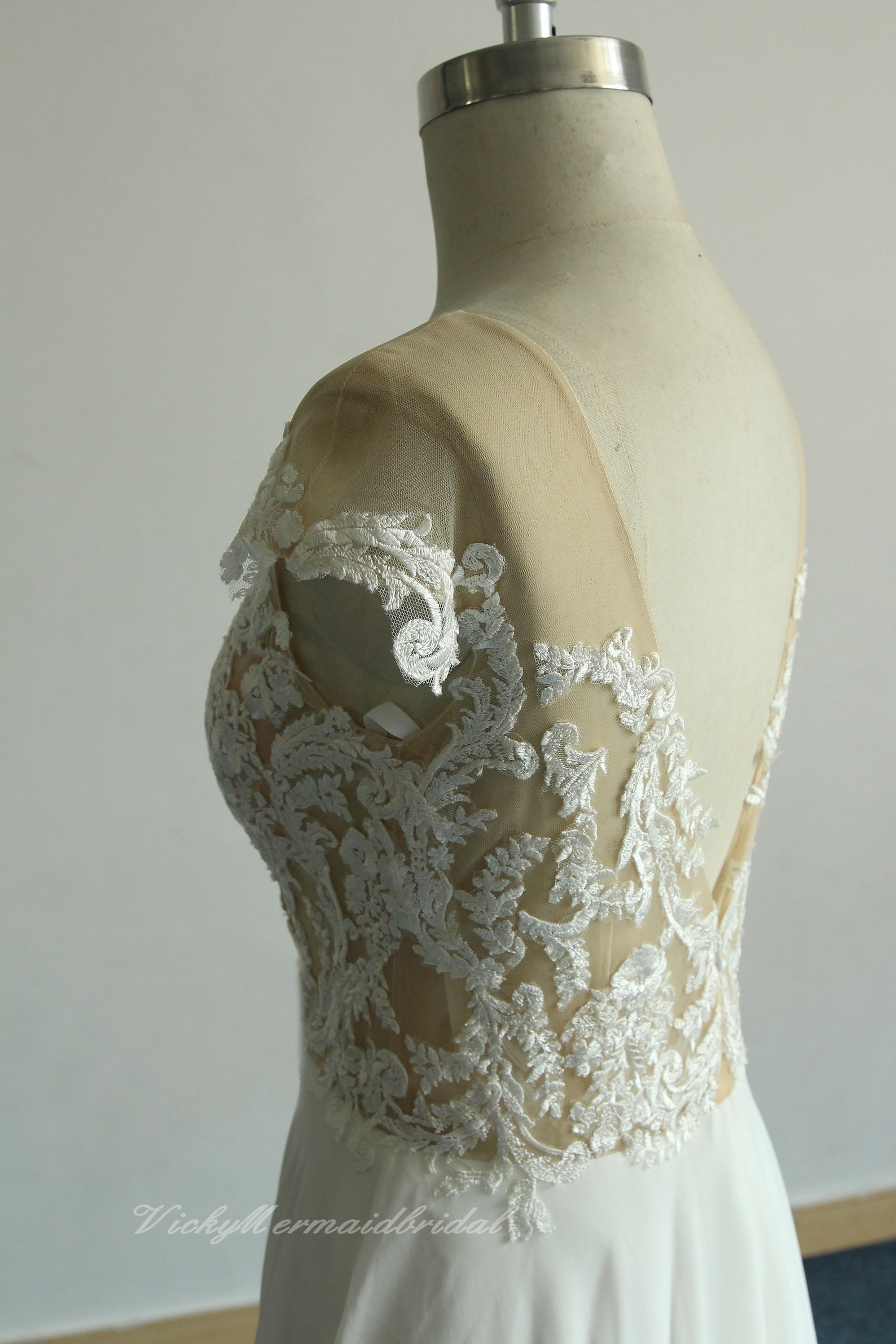 Elegant A-line Chiffon Lace Wedding Dressopen Back Bohemian - Etsy