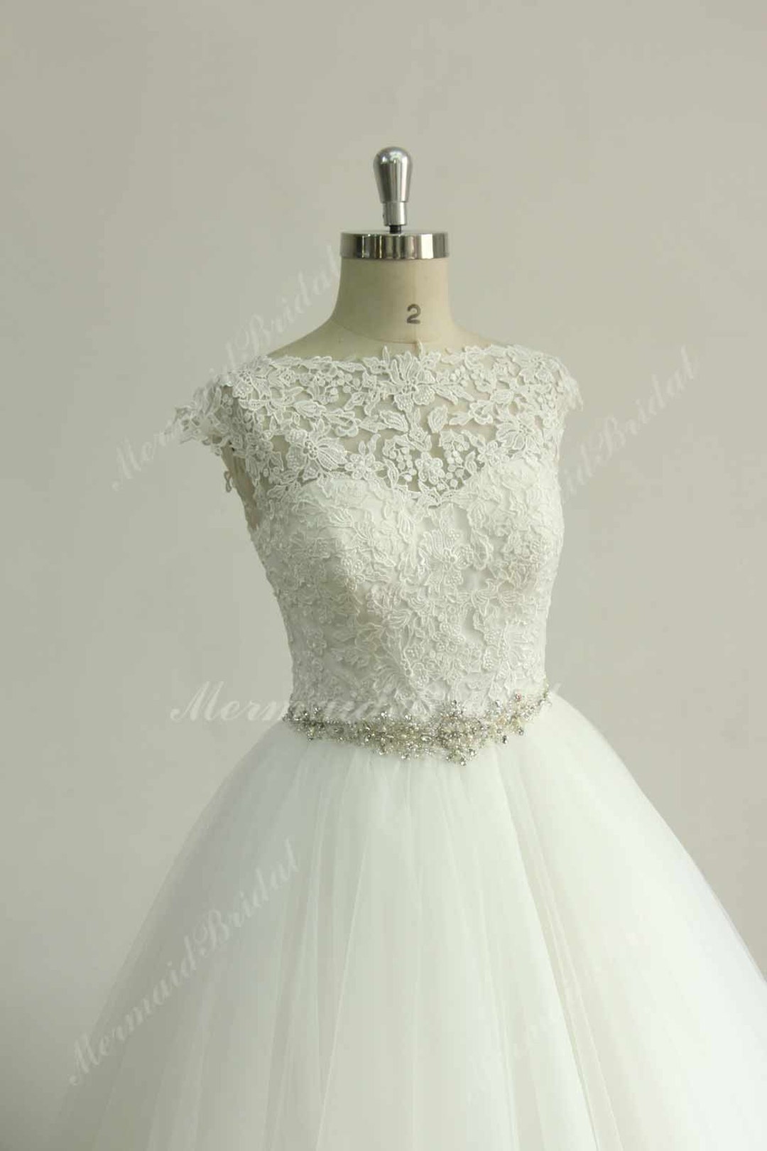Stunning Keyhole Back Tulle Lace Wedding Dress With Beading Sash and ...
