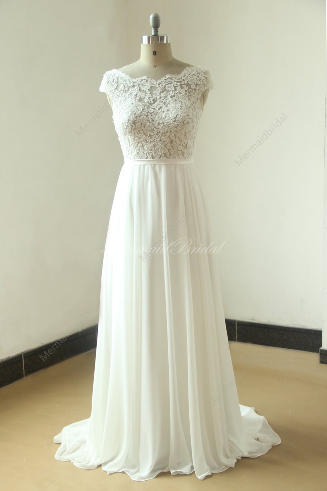 Ivory A Line Chiffon See Thru Sheer Lace Wedding Dress With - Etsy ...