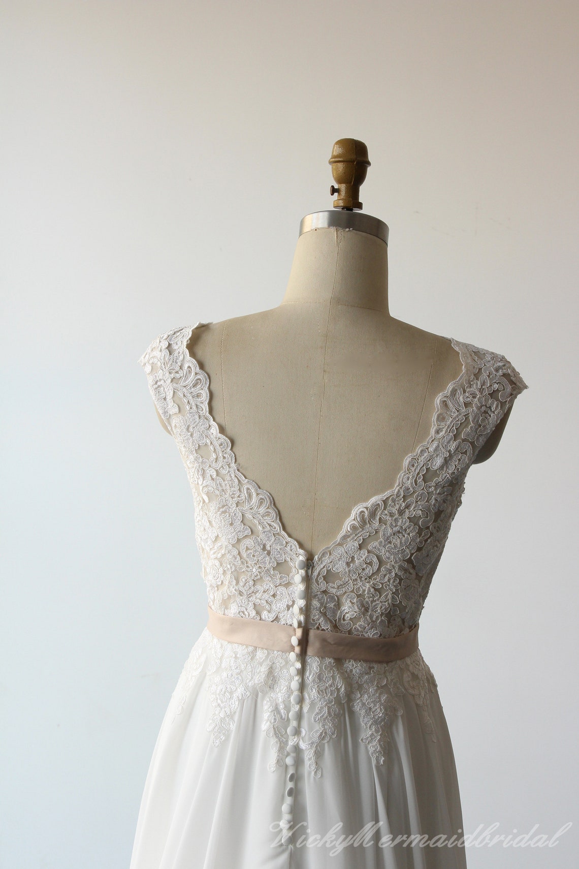 High fashion ivory A-line chiffon lace wedding dressboho | Etsy