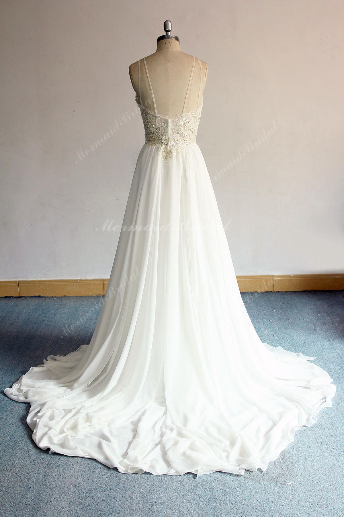 Flowy Aline Boho Lace Wedding Dress Chiffon Lace Wedding - Etsy Australia