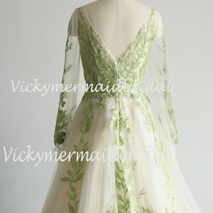 Sage Green Lace Wedding Dress: Romantic Long Sleeve Bridal Gown - Etsy