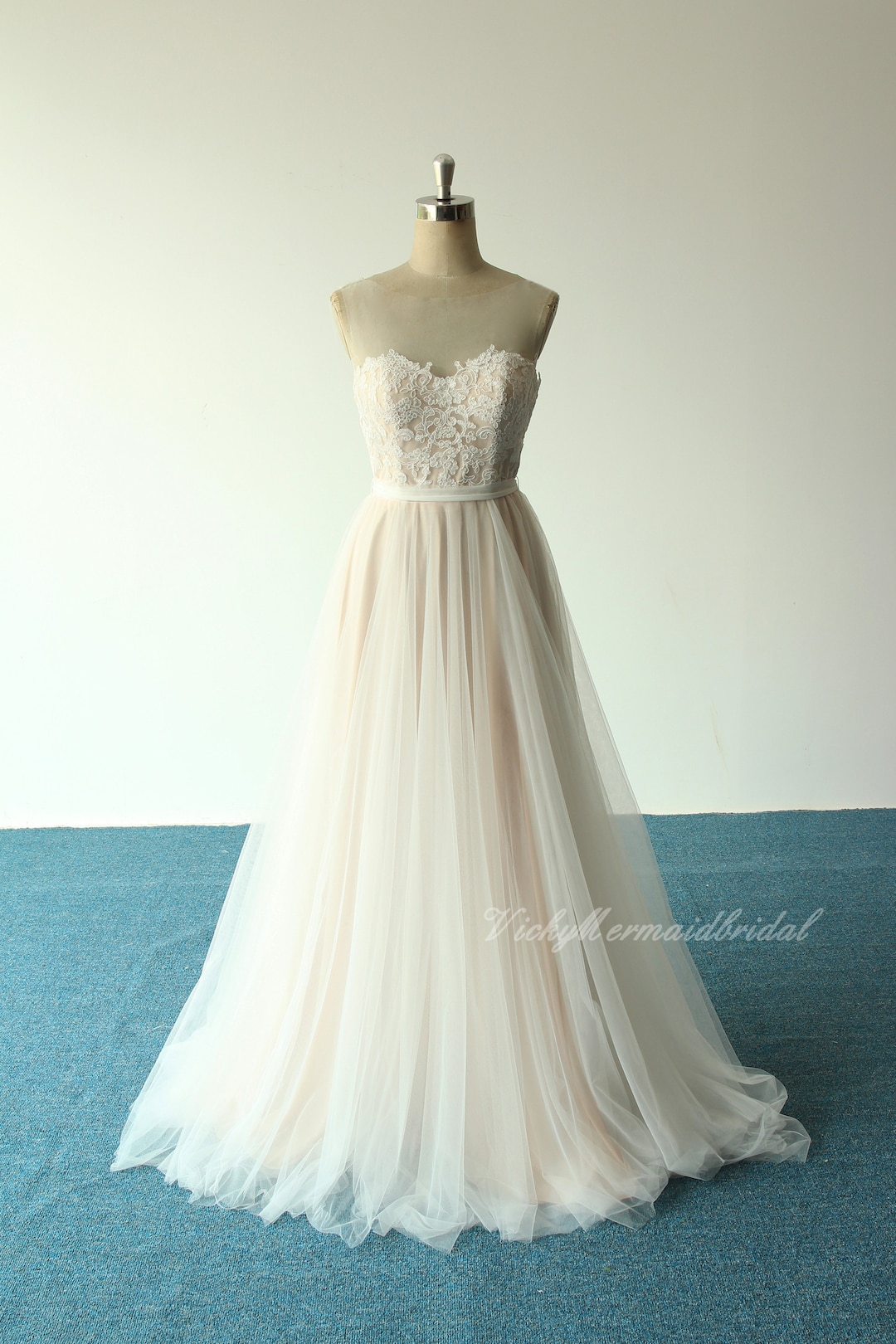 Romantic Aline Tulle Lace Wedding Dress, Flowy Boho Wedding Dress ...