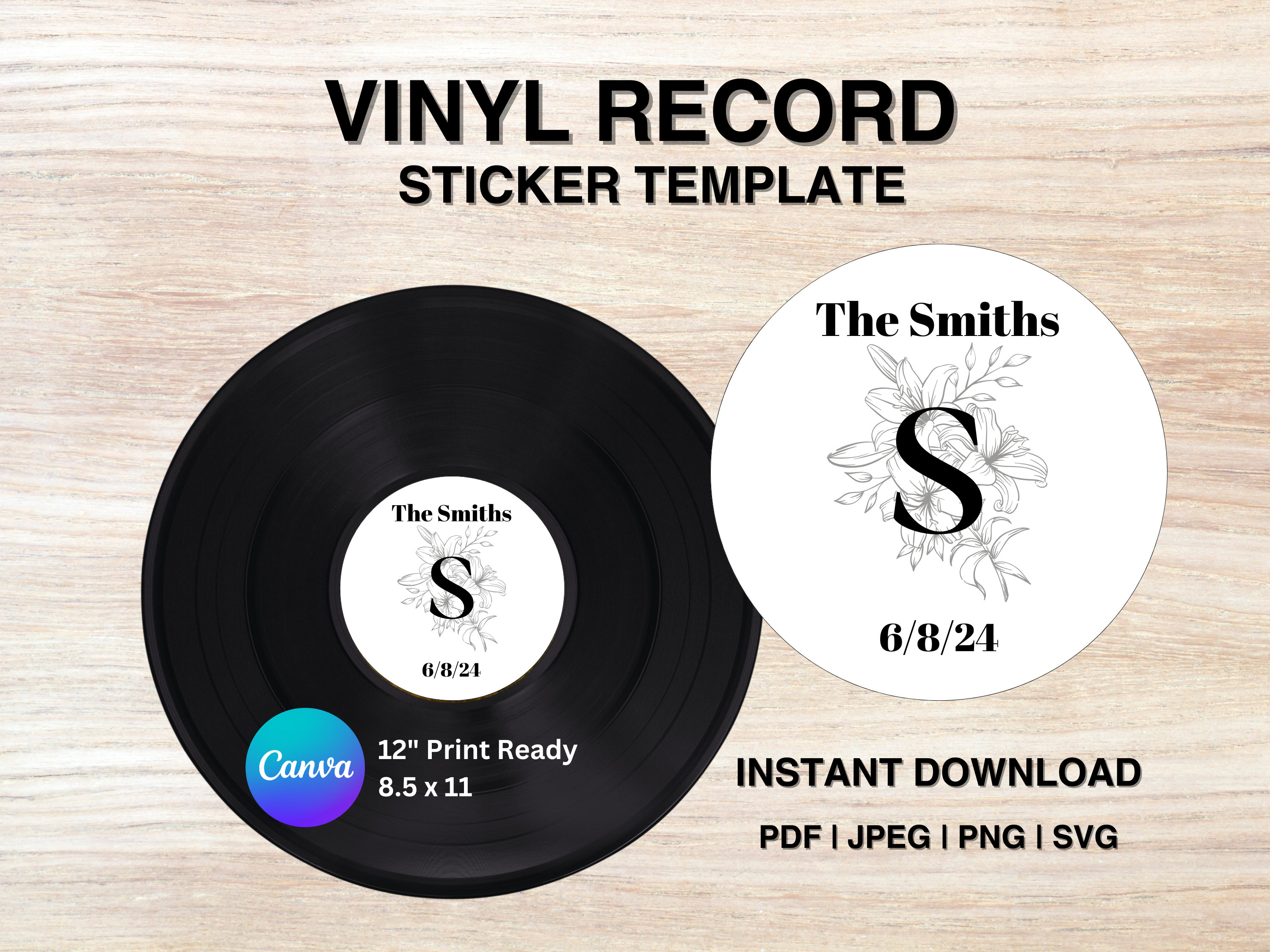 Vinyl Record Sticker Template for Wedding Guest Book Personalized ...