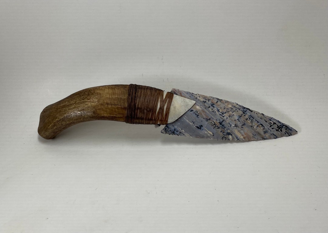 Flint Knapped Agate Knife W/ Antiqued Antler Handle Stone Blade ...
