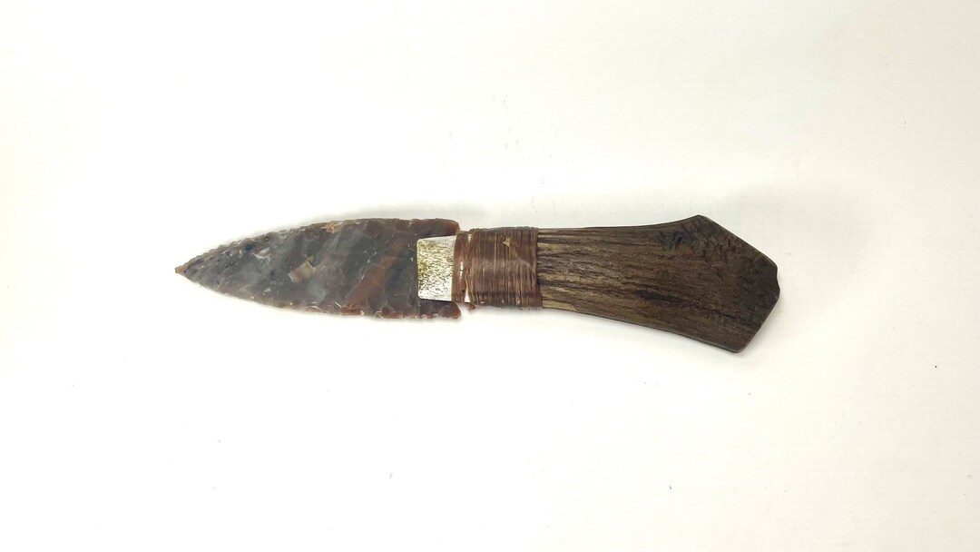 Flint Knapped Agate Knife W/ Antiqued Antler Handle Stone Blade ...