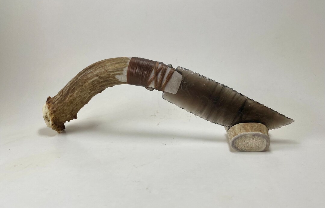 Pink Lady Obsidian Mini Knife W/ Deer Antler Handle Flint Knapping by ...