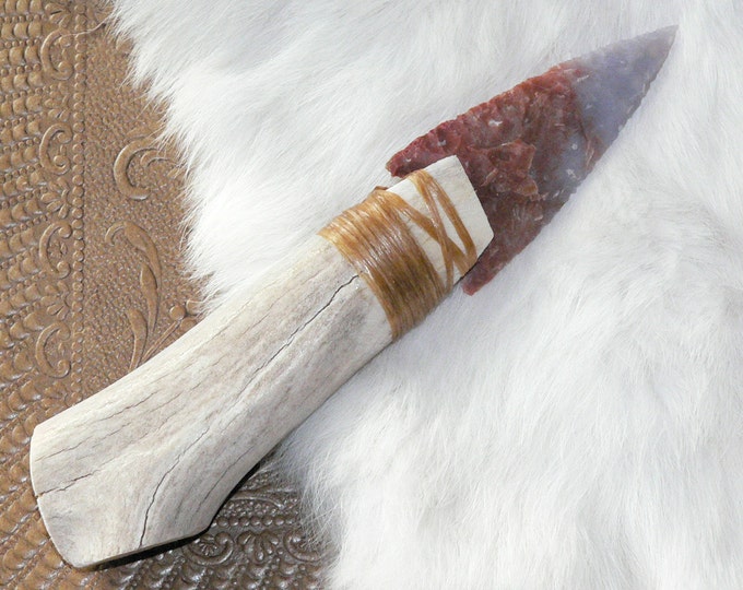 Medium Flint Knapped Agate Stone Blade Arrowhead Knife Antler Handle - Etsy